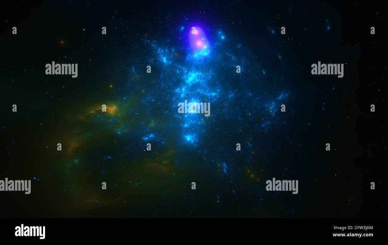 vibrant cosmic nebula displays brilliant blue and purple hues ...