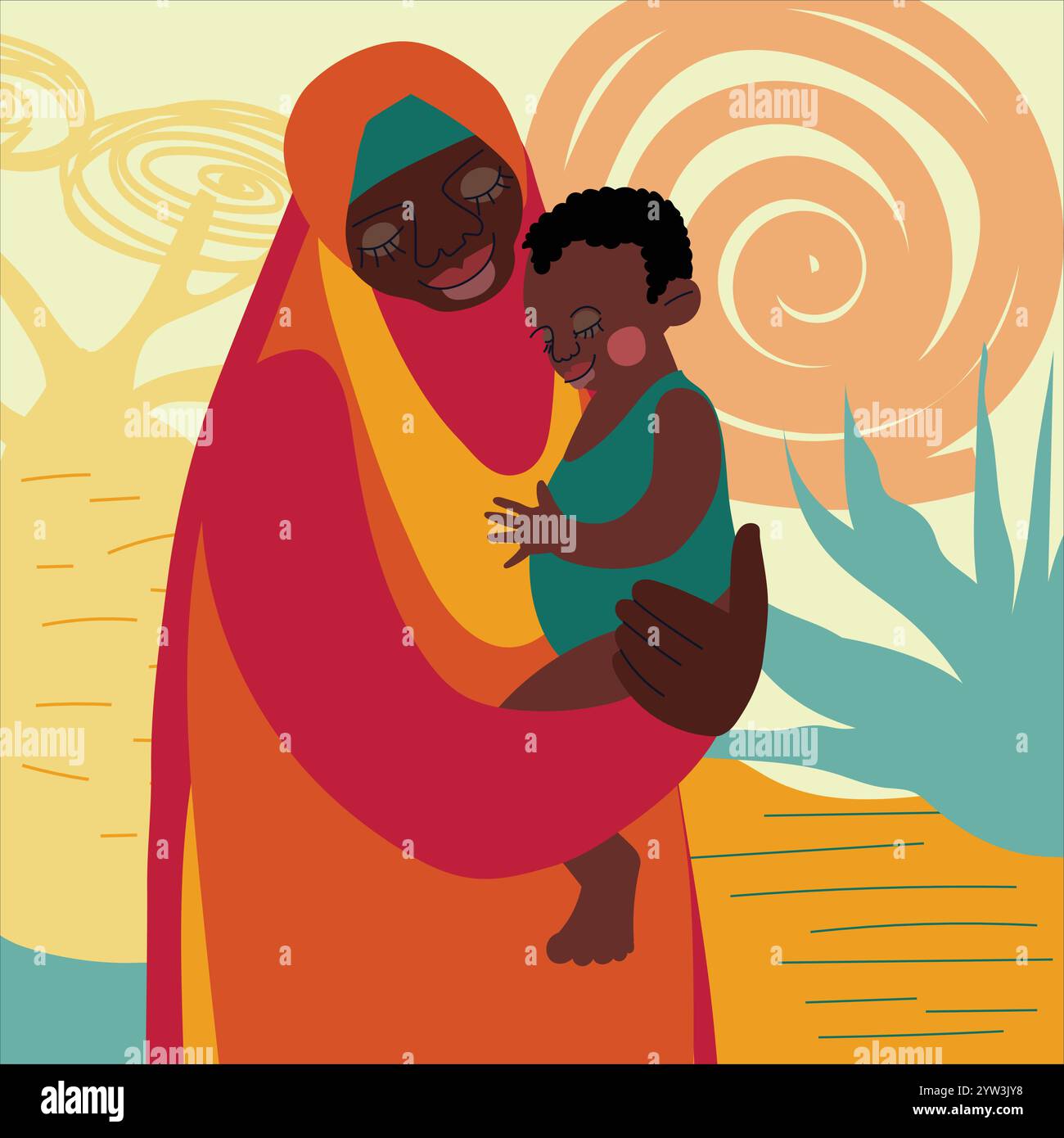 SDG 1 - No Poverty vector mother and child illustration. Africa ...