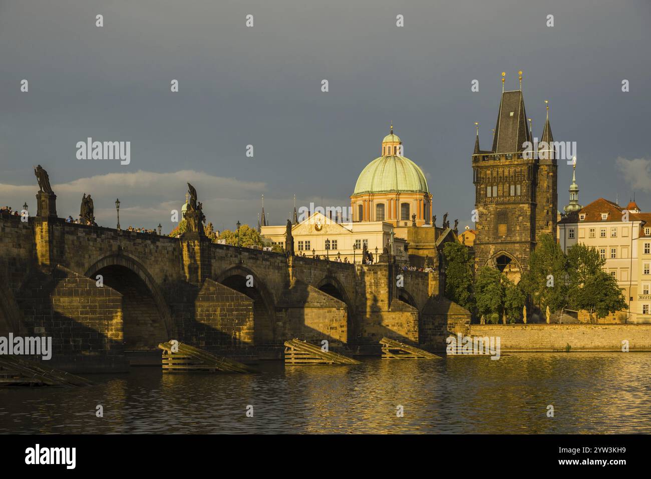 Vltava River with Charles Bridge, Karluv most, Dome of the Church of ...