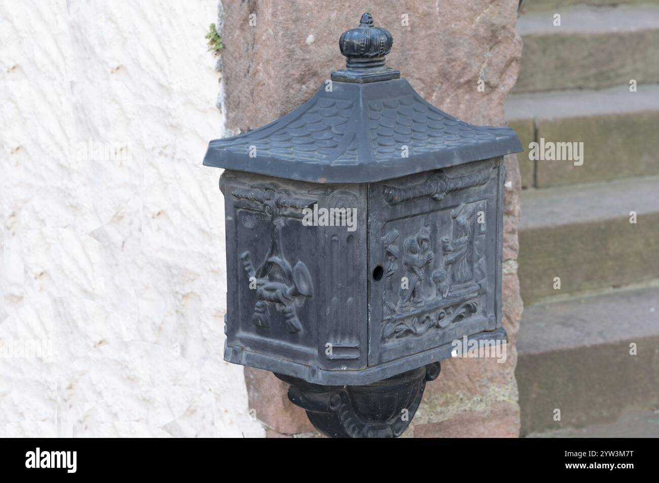 Historic mailbox from the 19th century, Marktplatz, Eningen, Baden ...