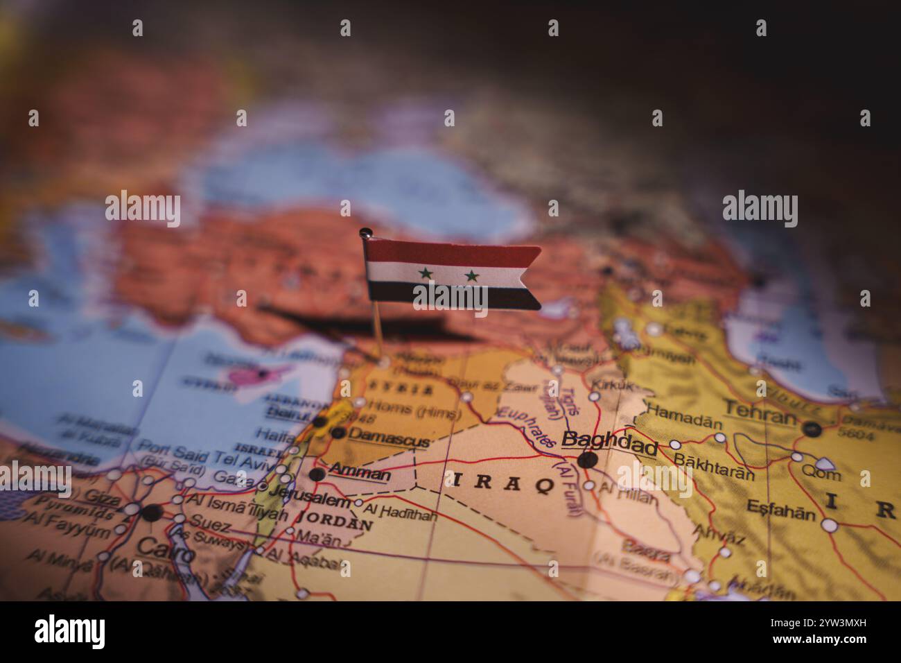 Syria flag on geopolitical middle east map. High quality photo Stock ...