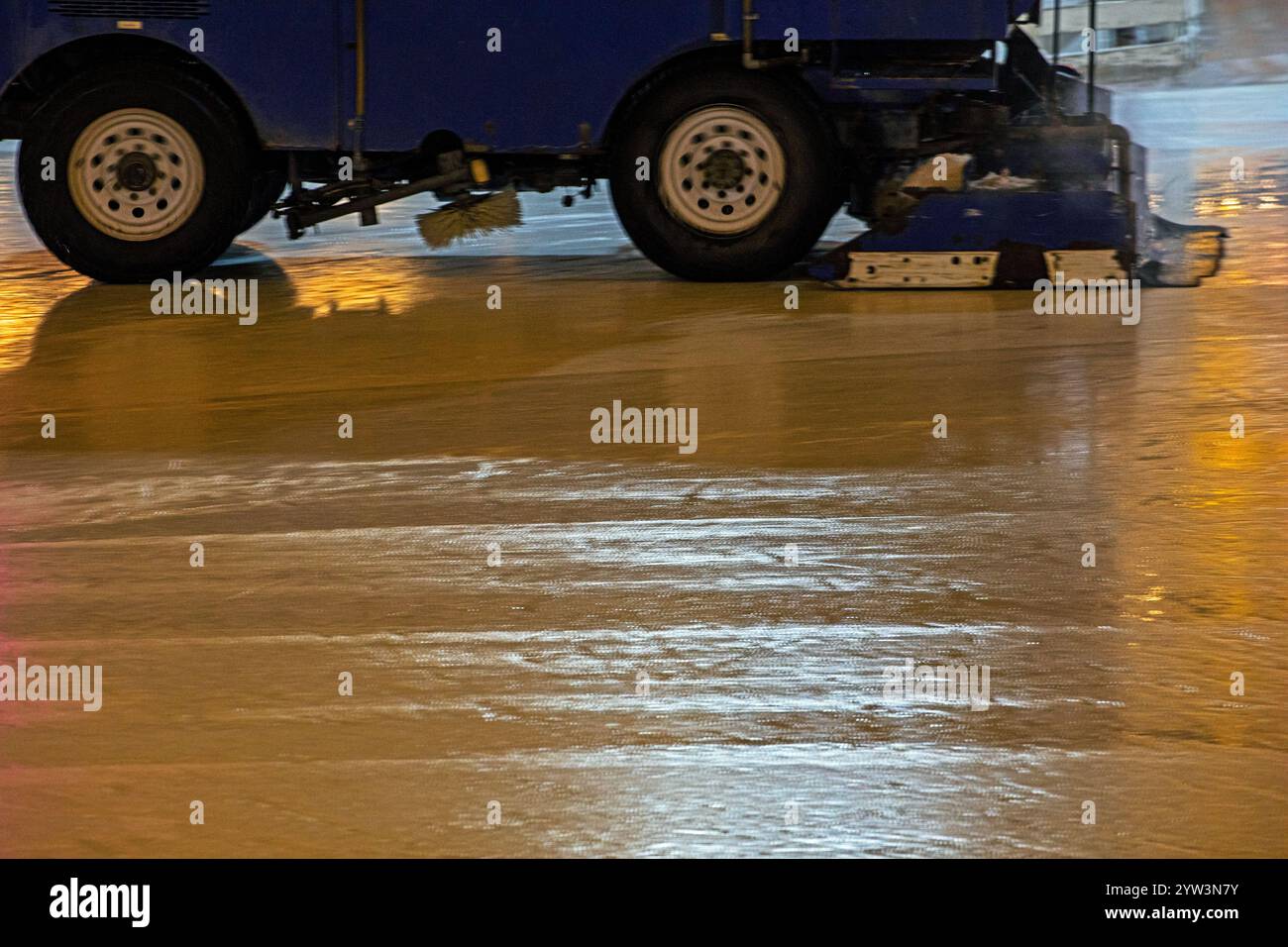 special ice polishing machine at figure skating rink polishes ice ...