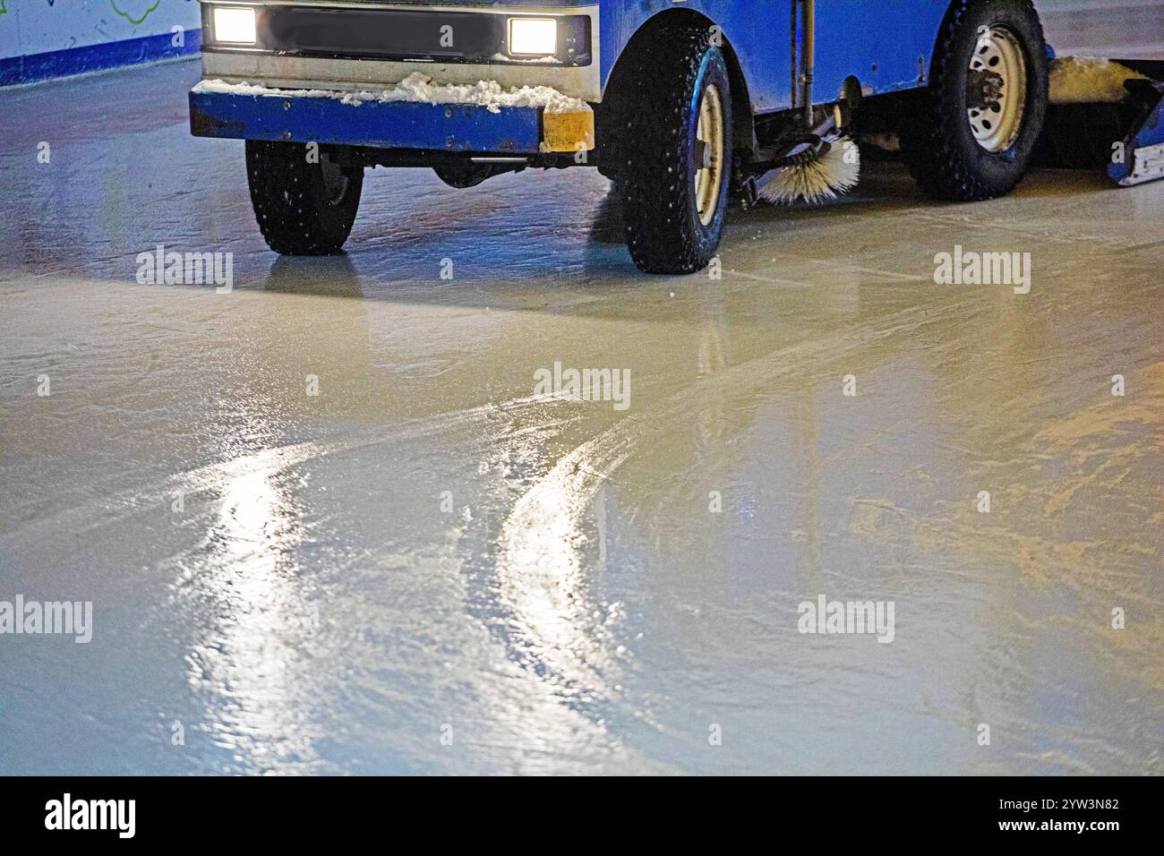 special ice polishing machine at figure skating rink polishes ice ...