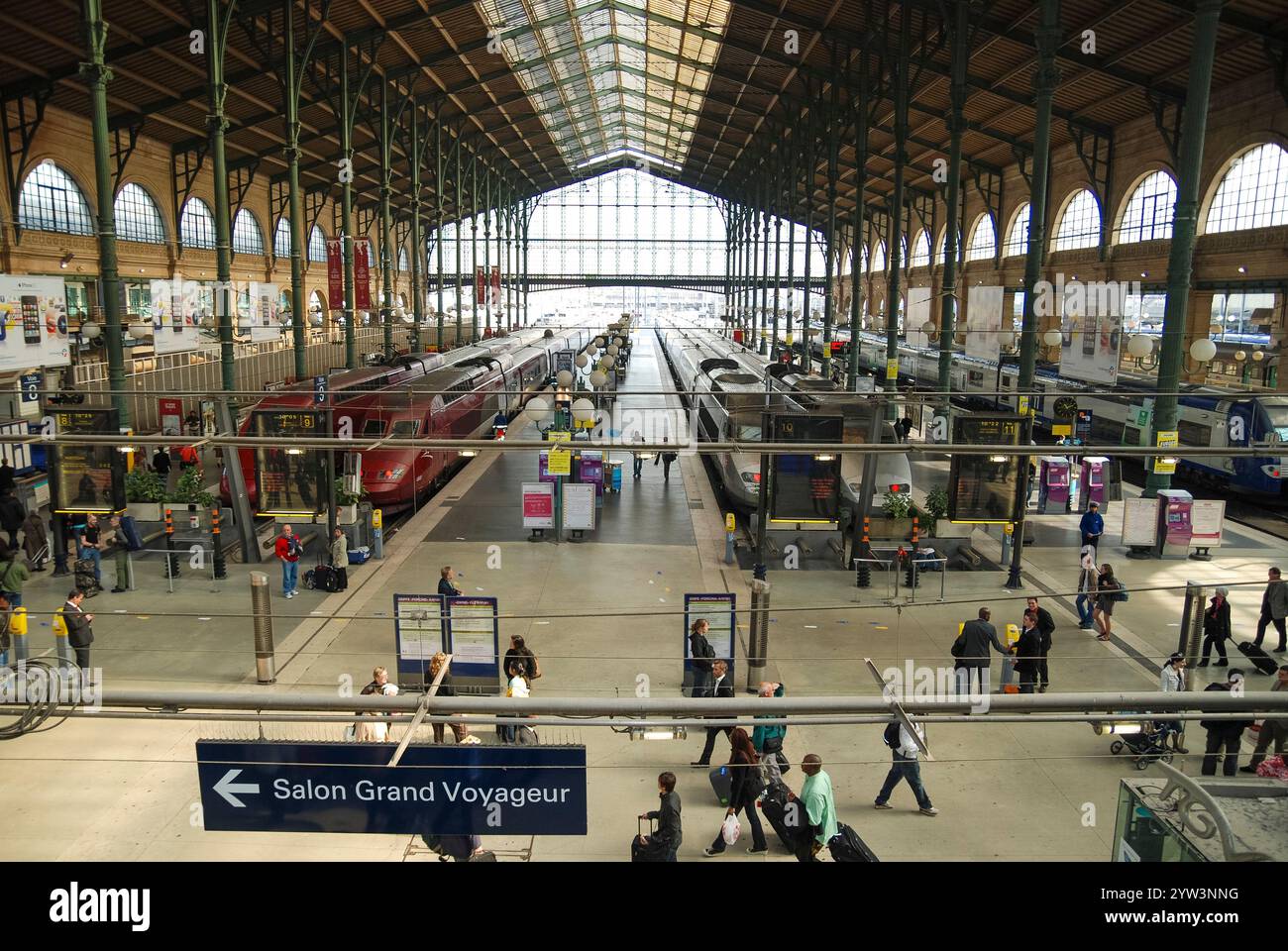 Gare du Nord railway station, Paris, France, passengers and trains ...