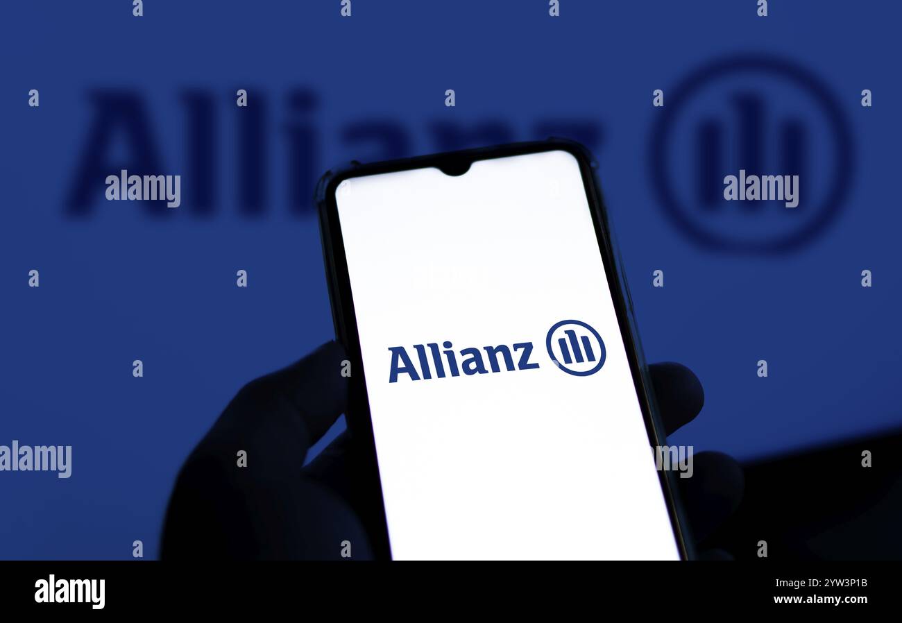 Allianz insurance and asset management app on the smartphone screen ...