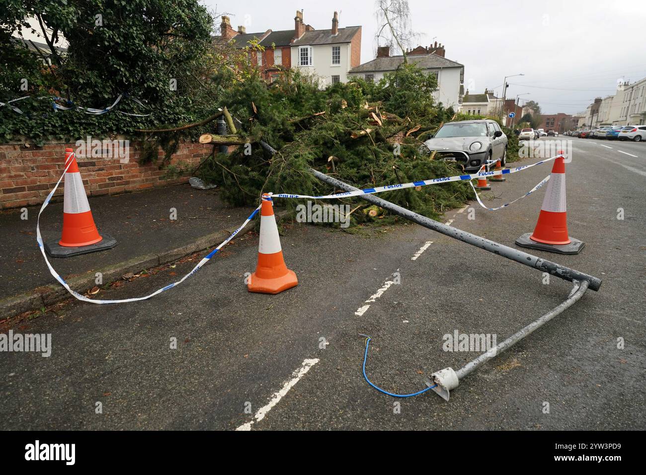 Damage caused after a fallen cedar tree in Leamington Spa, after Storm ...