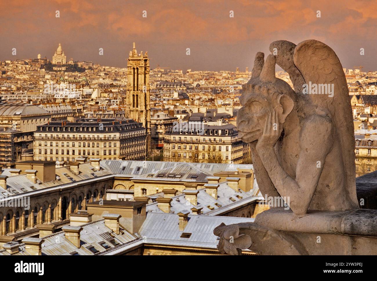 Le Stryge, strix on west facade at Notre Dame Cathedral, before 2019 ...