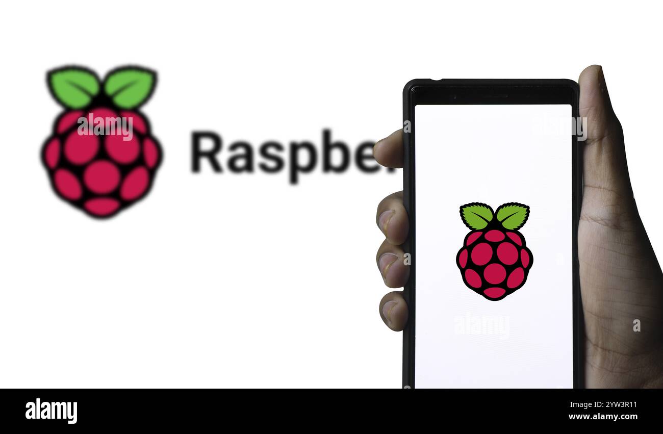 Raspberry Pi logo sign on the smartphone screen Stock Photo - Alamy
