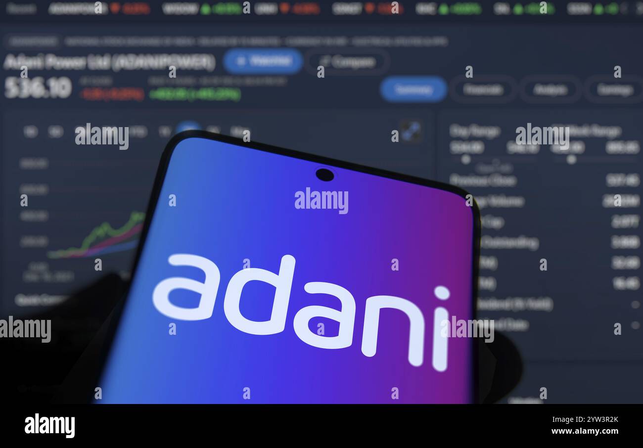 Dhaka, Bangladesh- 0 Dec 2024: Adani logo is displayed on smartphone ...