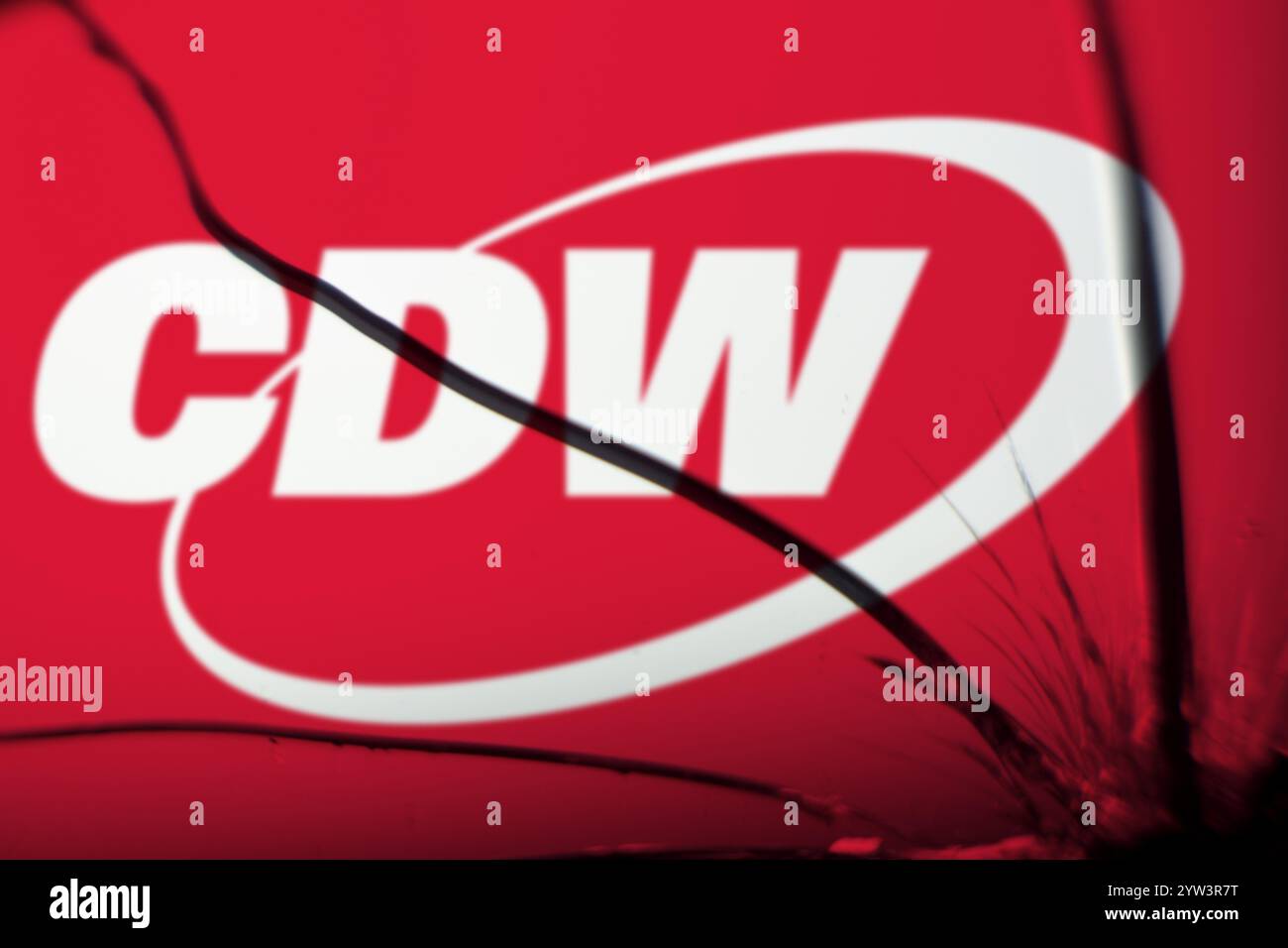 Dhaka, Bangladesh- 5 Dec 2024: CDW logo is visible on the broken glass ...