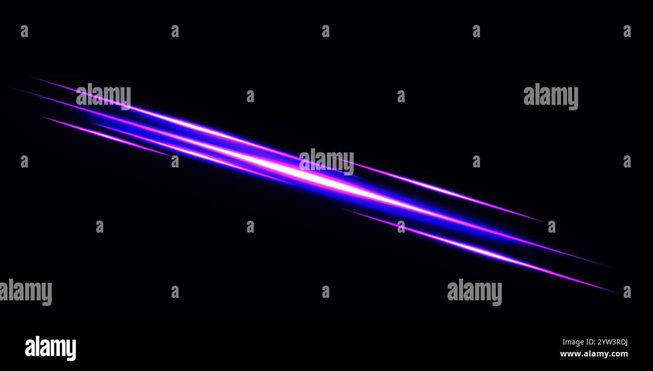 Pink laser beams isolated on a black background. Glowing stripes ...