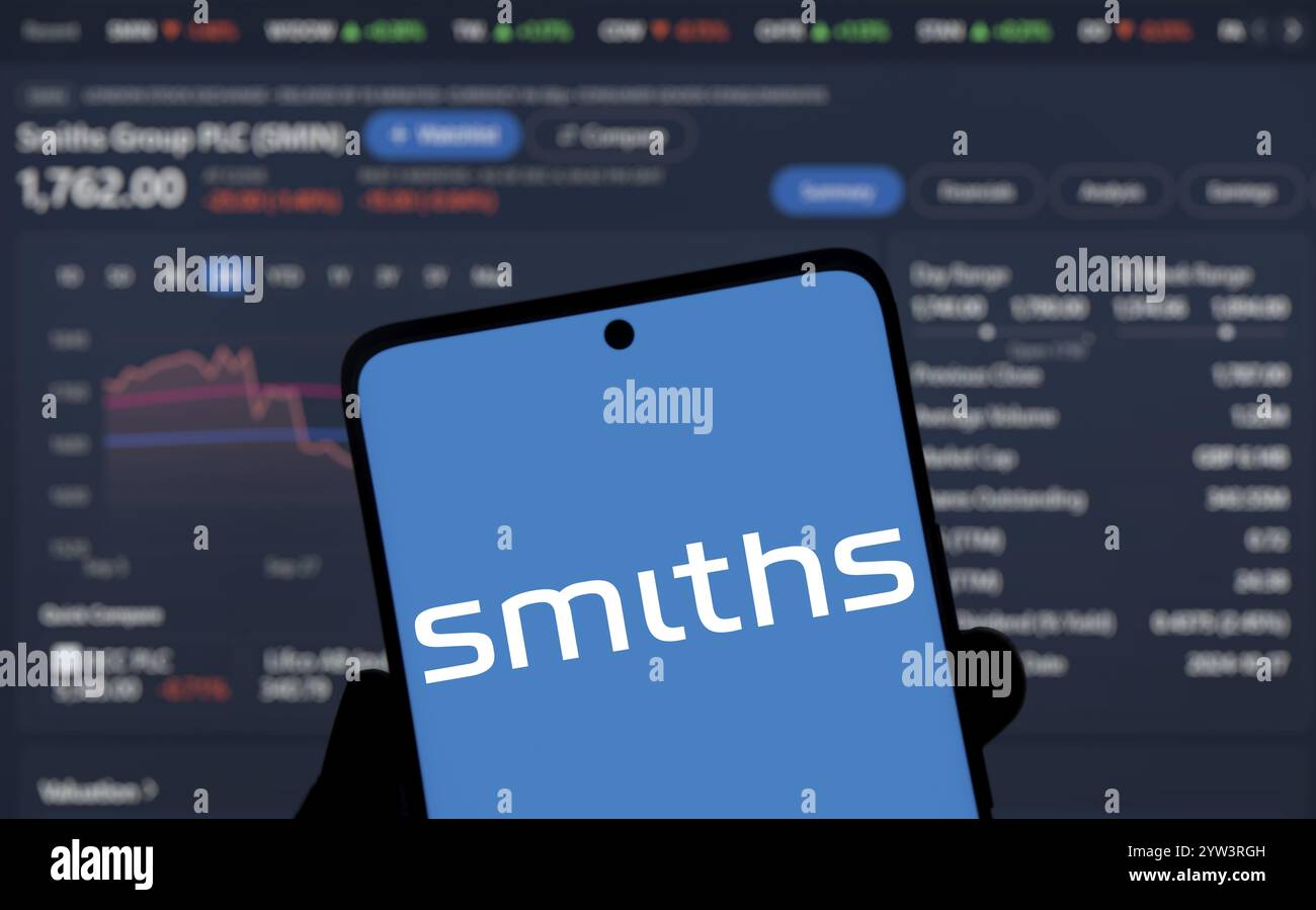 Dhaka, Bangladesh- 5 Dec 2024: Smiths Group logo is displayed on smartphone. Smiths Group plc is ...