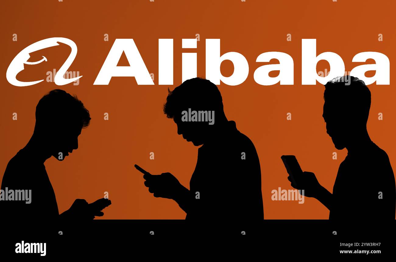 Group of business people chat on mobile phone Background Alibaba logo ...