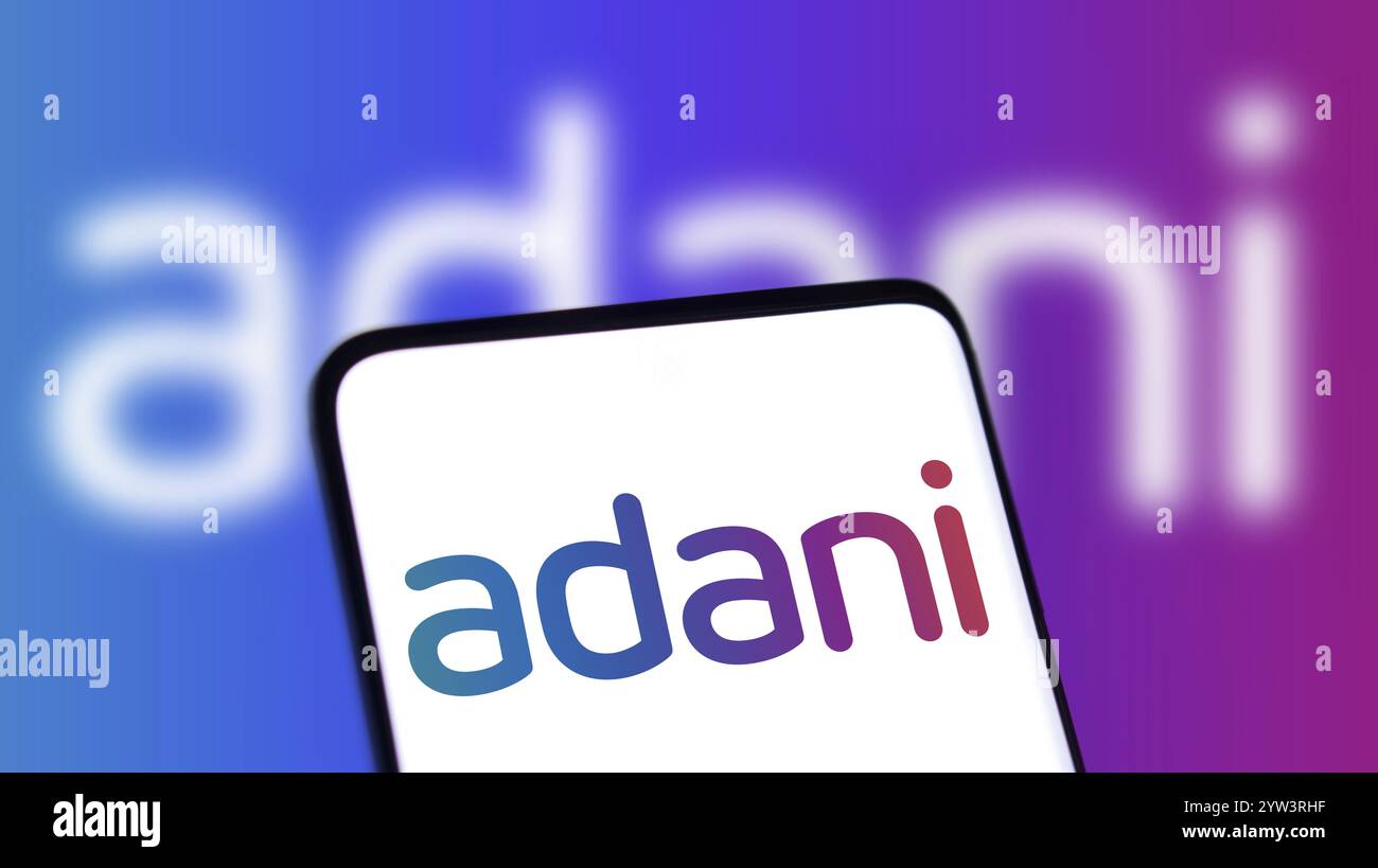 Dhaka, Bangladesh- 0 Dec 2024: Adani logo is displayed on smartphone ...