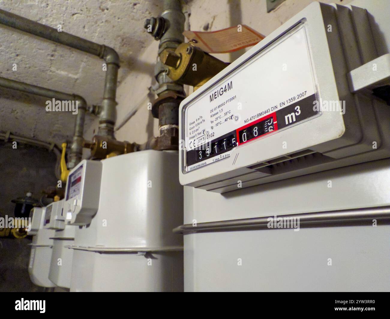Row of gas meters in a basement in Duesseldorf Stock Photo - Alamy