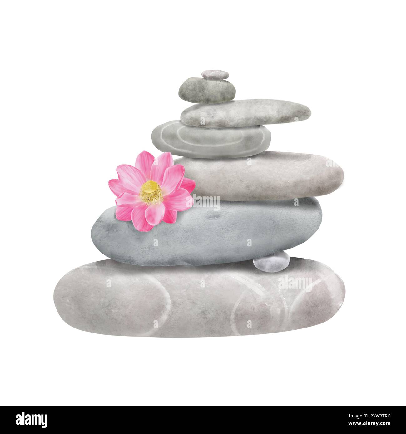 Balance pyramid of stones for meditation with pink lotus flower ...