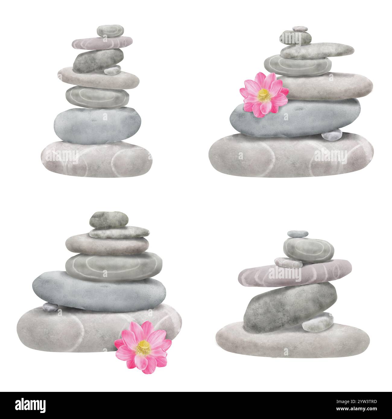 Balance pyramid of stones for meditation with pink lotus flower in set ...