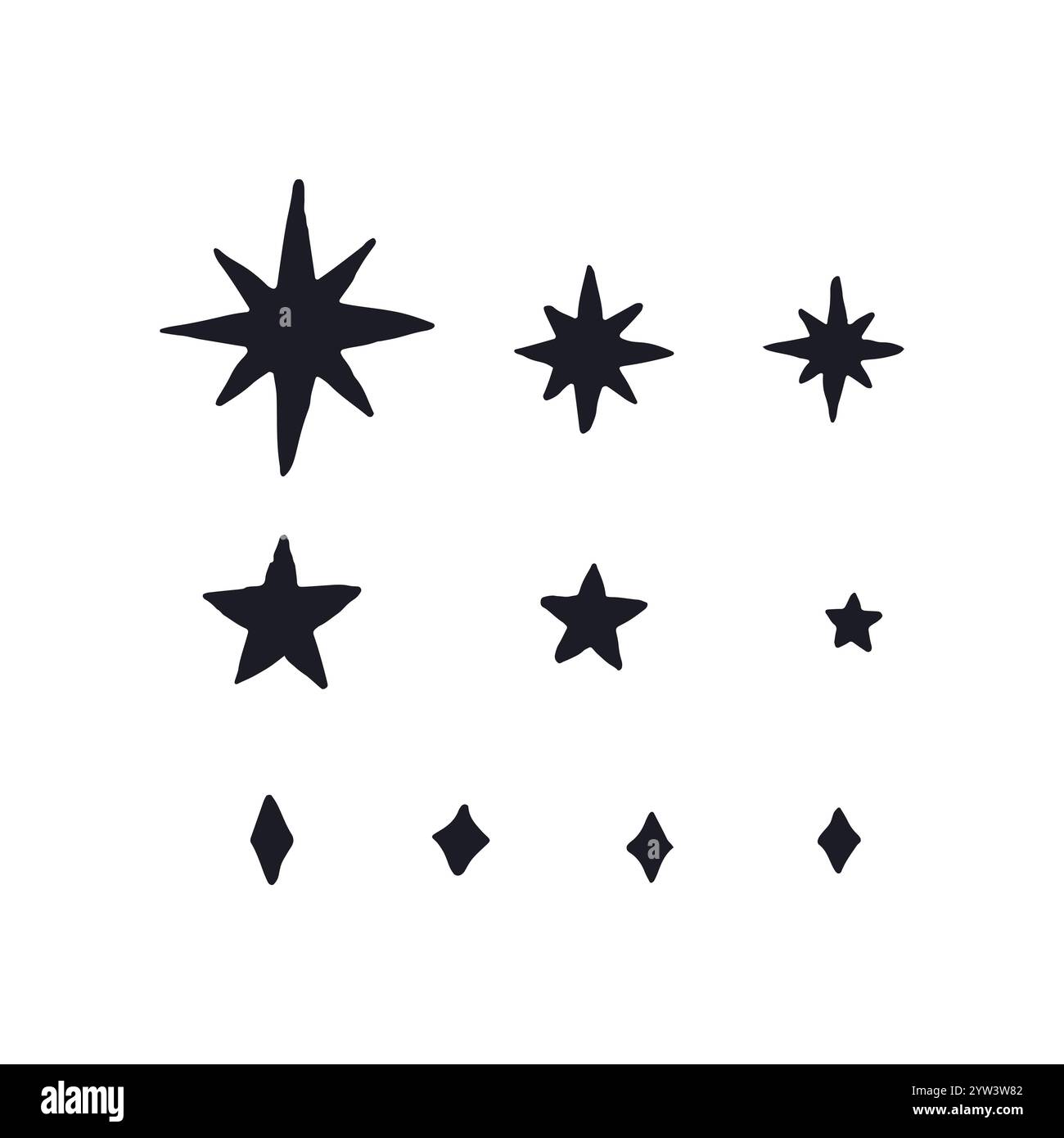 Hand drawn inky sketch style monochrome doodle stars set Stock Vector ...