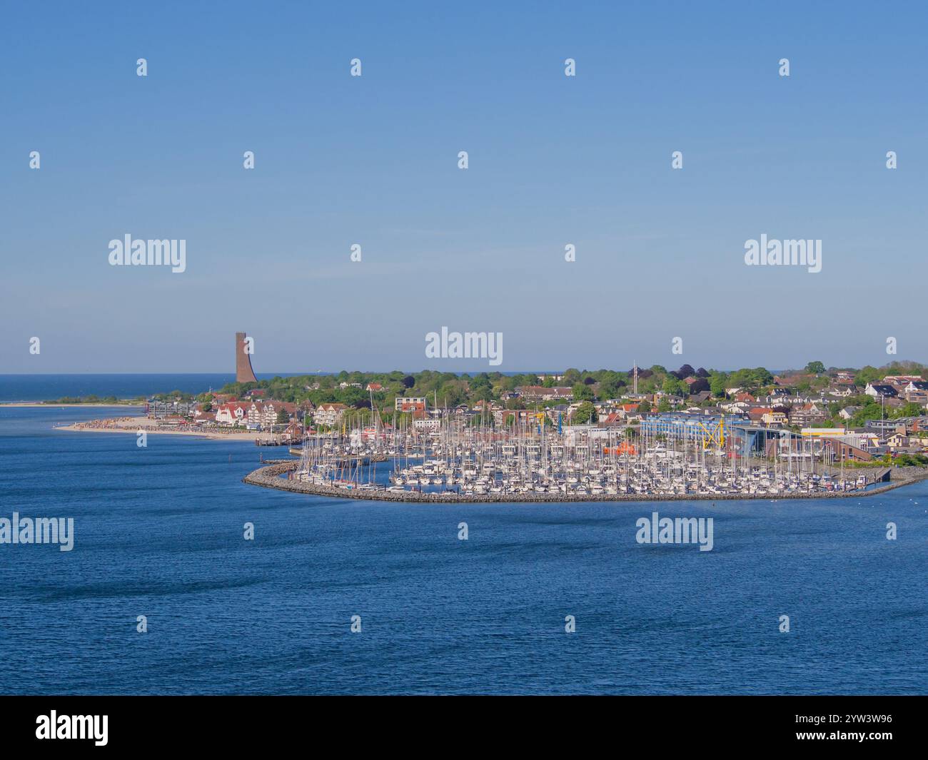 Panoramic scene Laboe Marina with the Laboe Naval Memorial in the ...