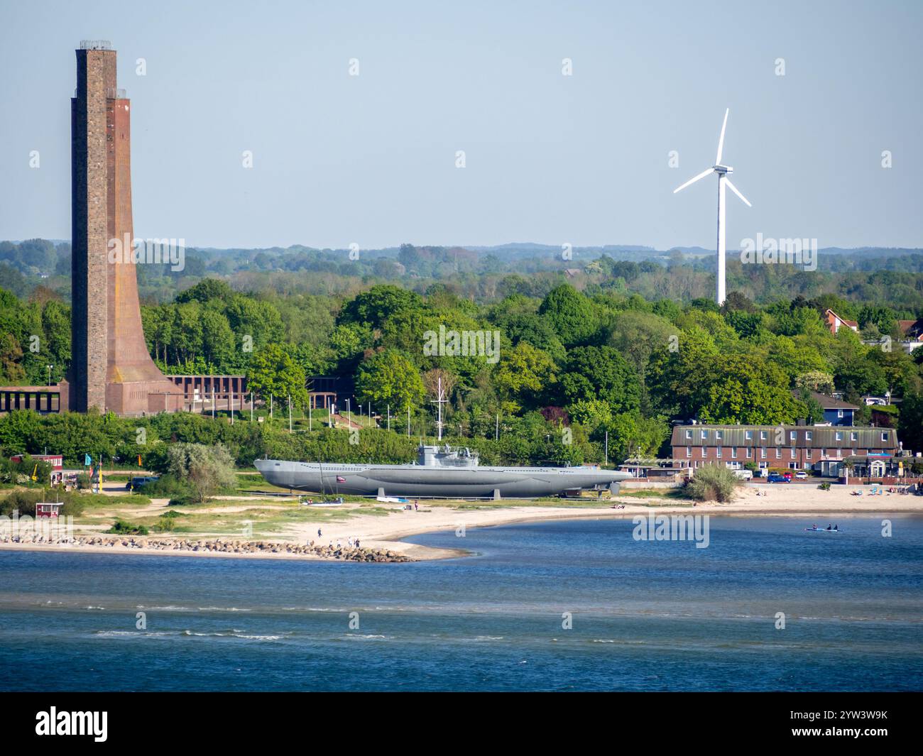 72 metre (236 ft) Laboe Naval Memorial and U-Boat 995 museum ship with ...