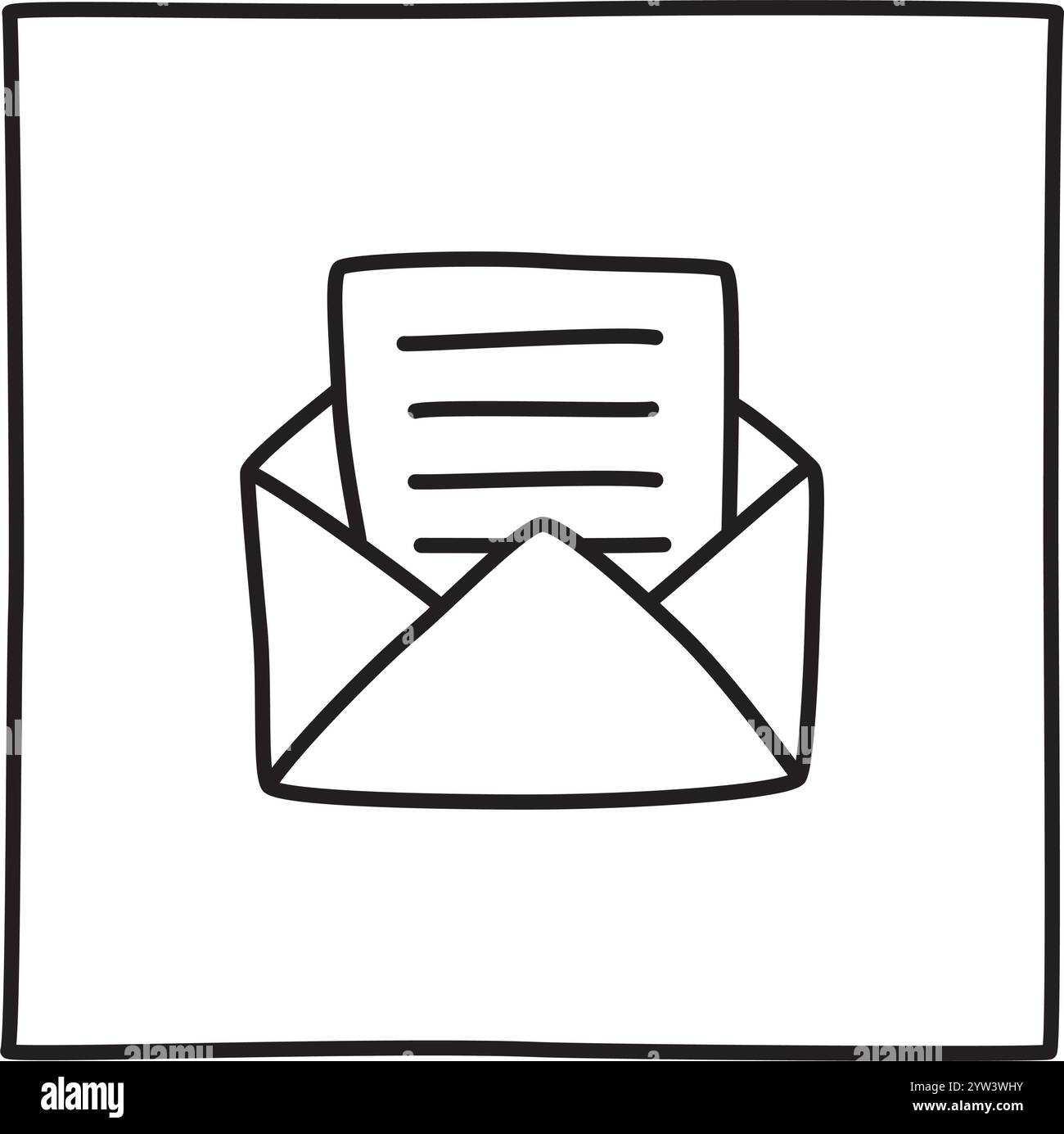 Doodle Open envelope with letter icon or logo, hand drawn with thin ...