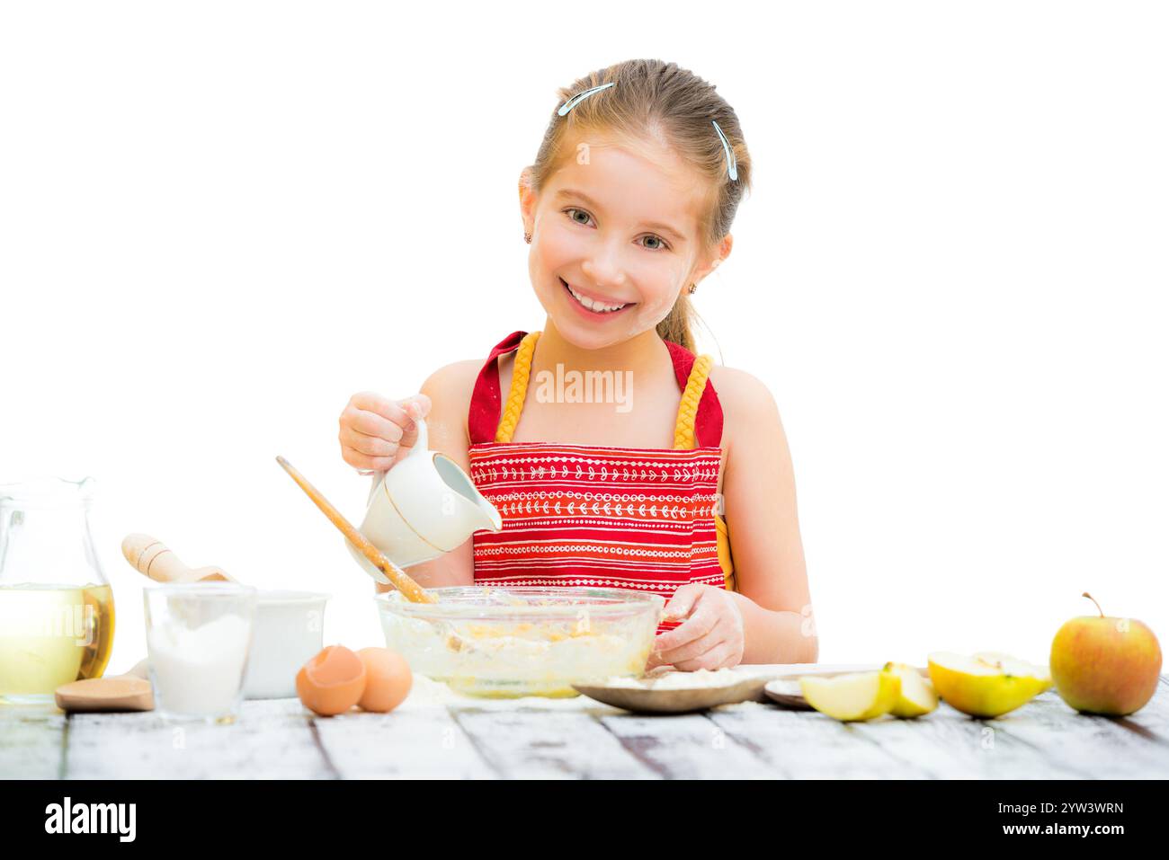 cute llittle girl cooking, on a white background Stock Photo - Alamy