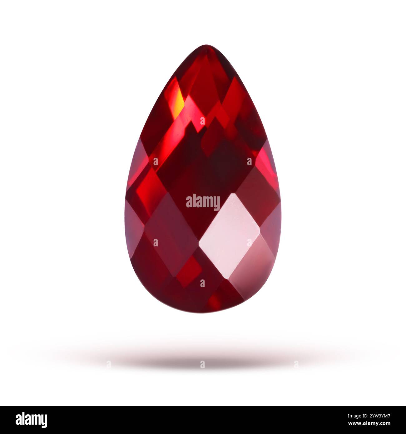 Red shiny gemstone in air on white background Stock Photo - Alamy