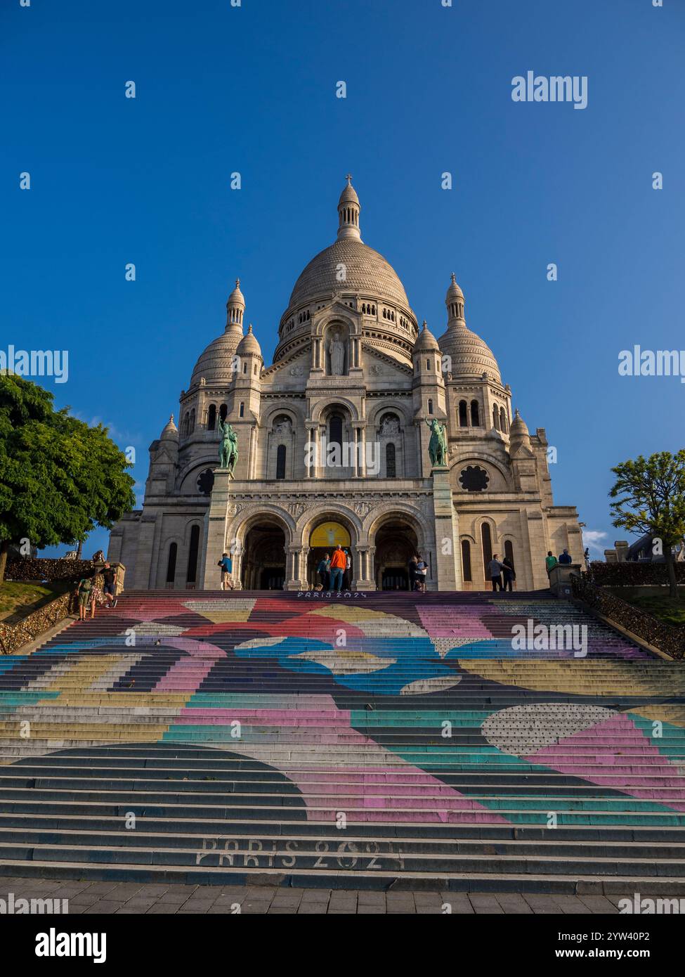 Coloured Steps, with Paris 2024, with tourists, Sacre Coeur, Montmartre ...