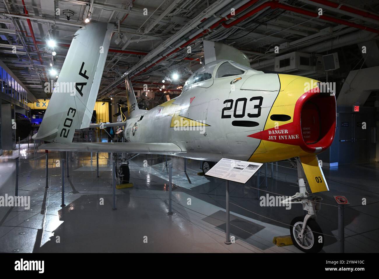 A North American Aviation FJ-3 Fury military aircraft on display at the Intrepid Sea, Air ...