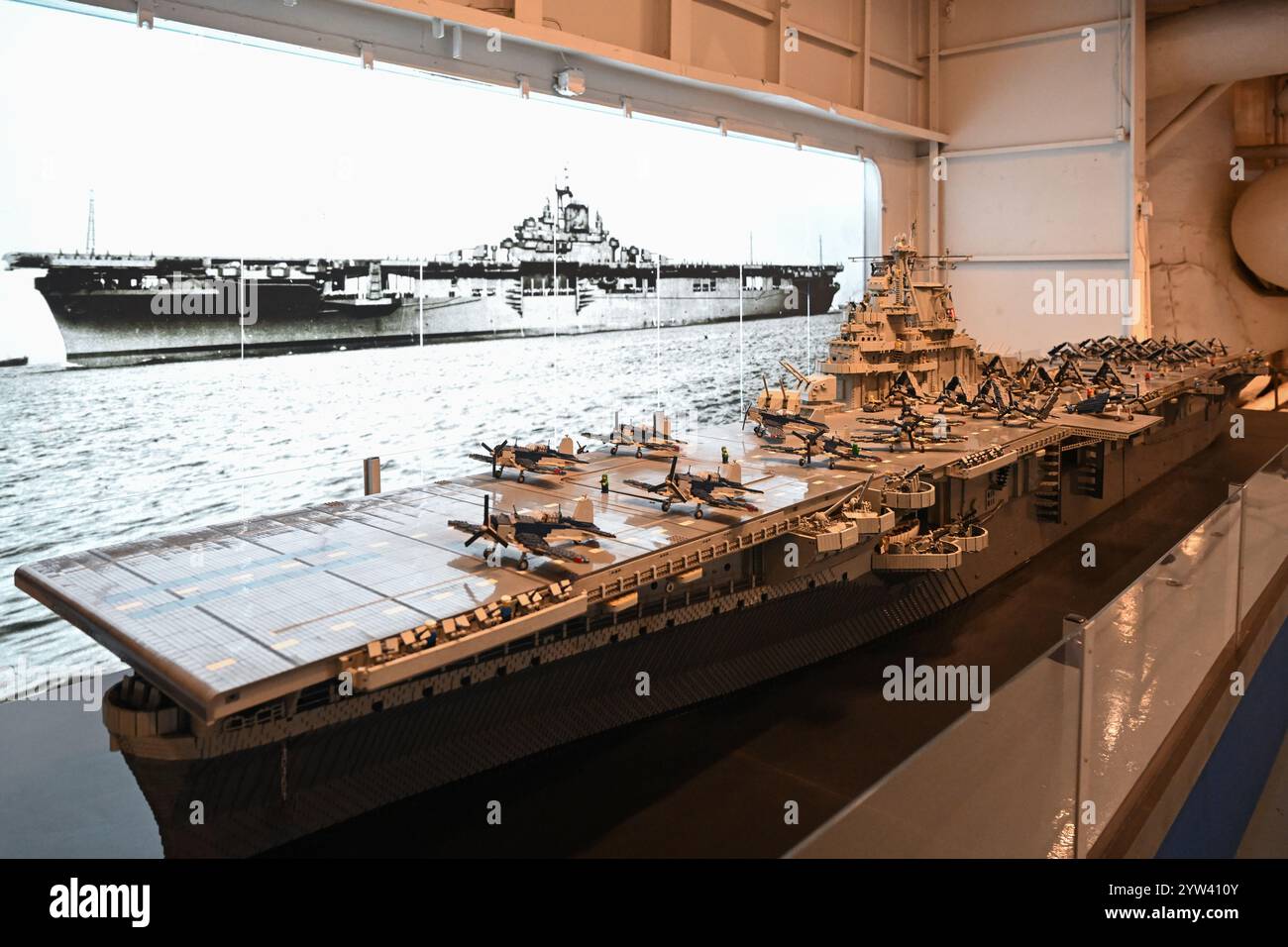 A Lego model of the USS Intrepid on display at the Intrepid Sea, Air ...