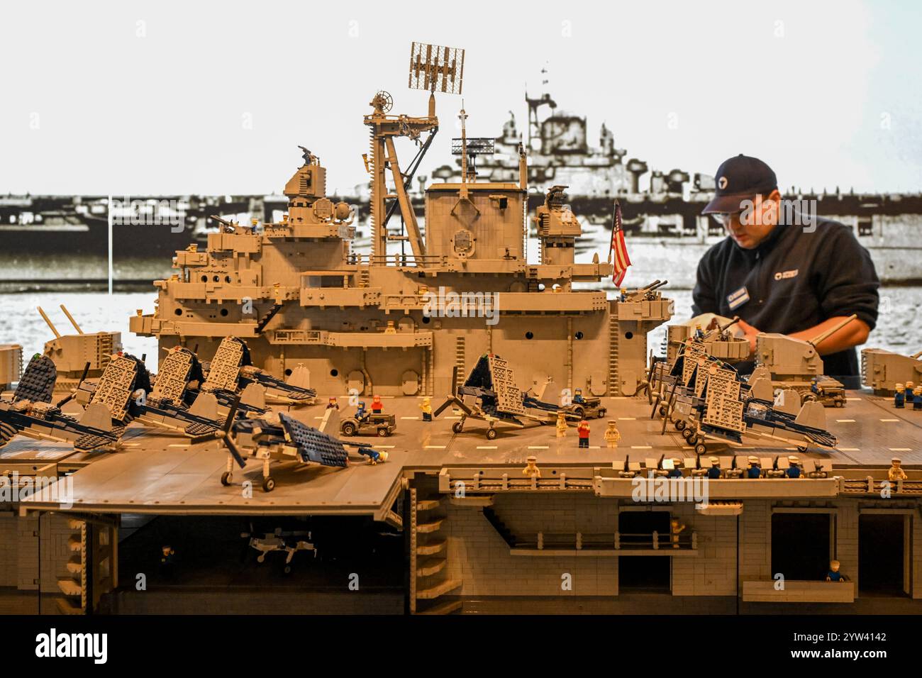 A Lego model of the USS Intrepid on display at the Intrepid Sea, Air ...