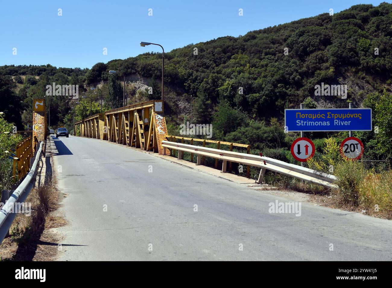 Greece, traffic sign waiting obligation for oncoming traffic and weight ...
