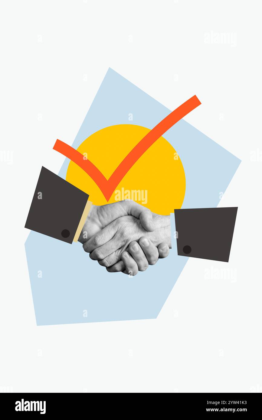 Vertical collage poster handshake arms body fragments cooperation ...