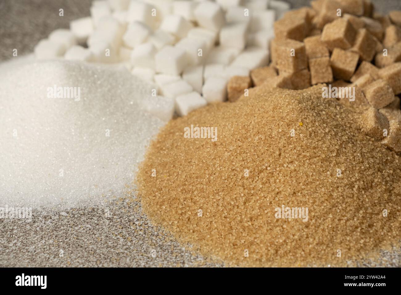 Types of sugar - cane unrefined and white beet refined, crystalline and ...