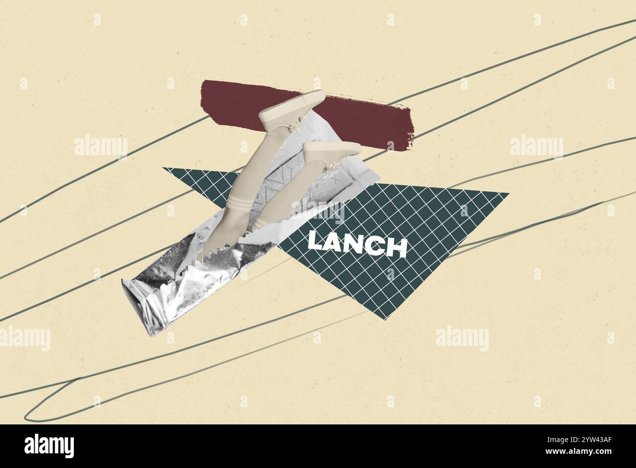 Contemporary poster trend art collage of female legs peek gun wrapper ...