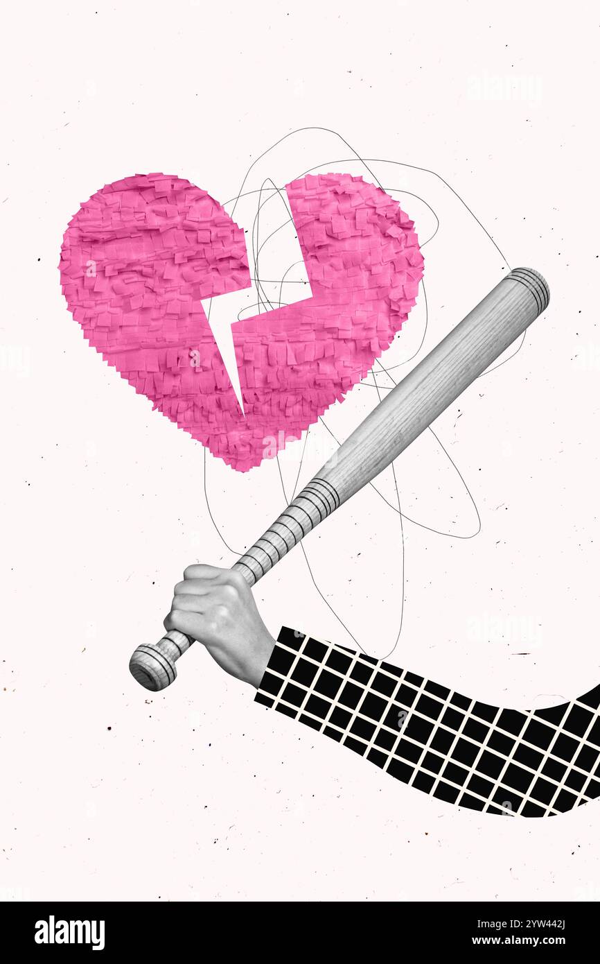 3d poster trend photo collage of hand hold bet broke heart pink color ...