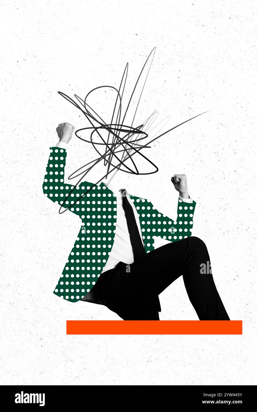 Vertical collage headless businessman entrepreneur victory celebrate ...