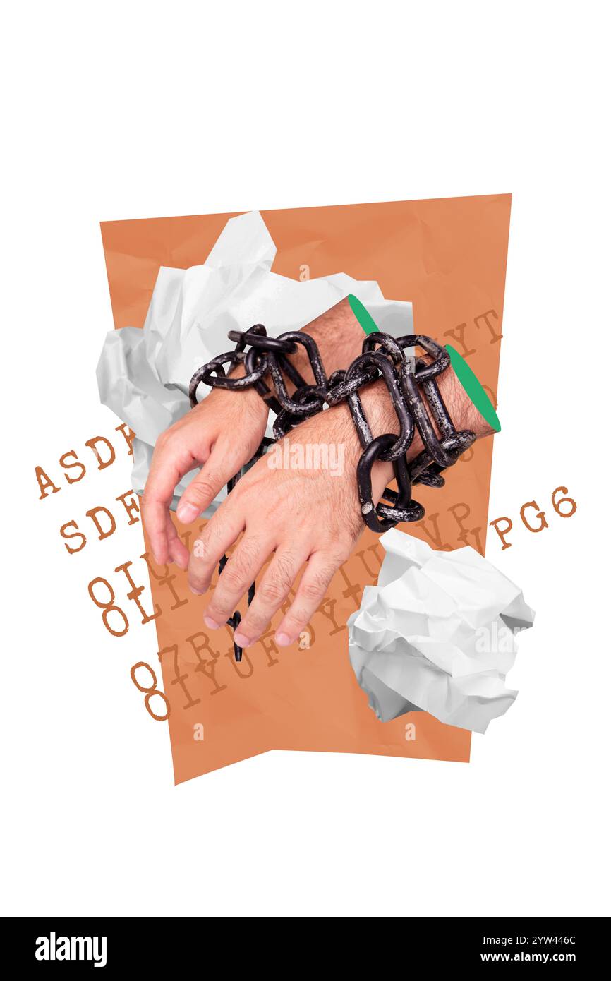 Composite trend artwork sketch image 3D collage of text ball paper hand ...