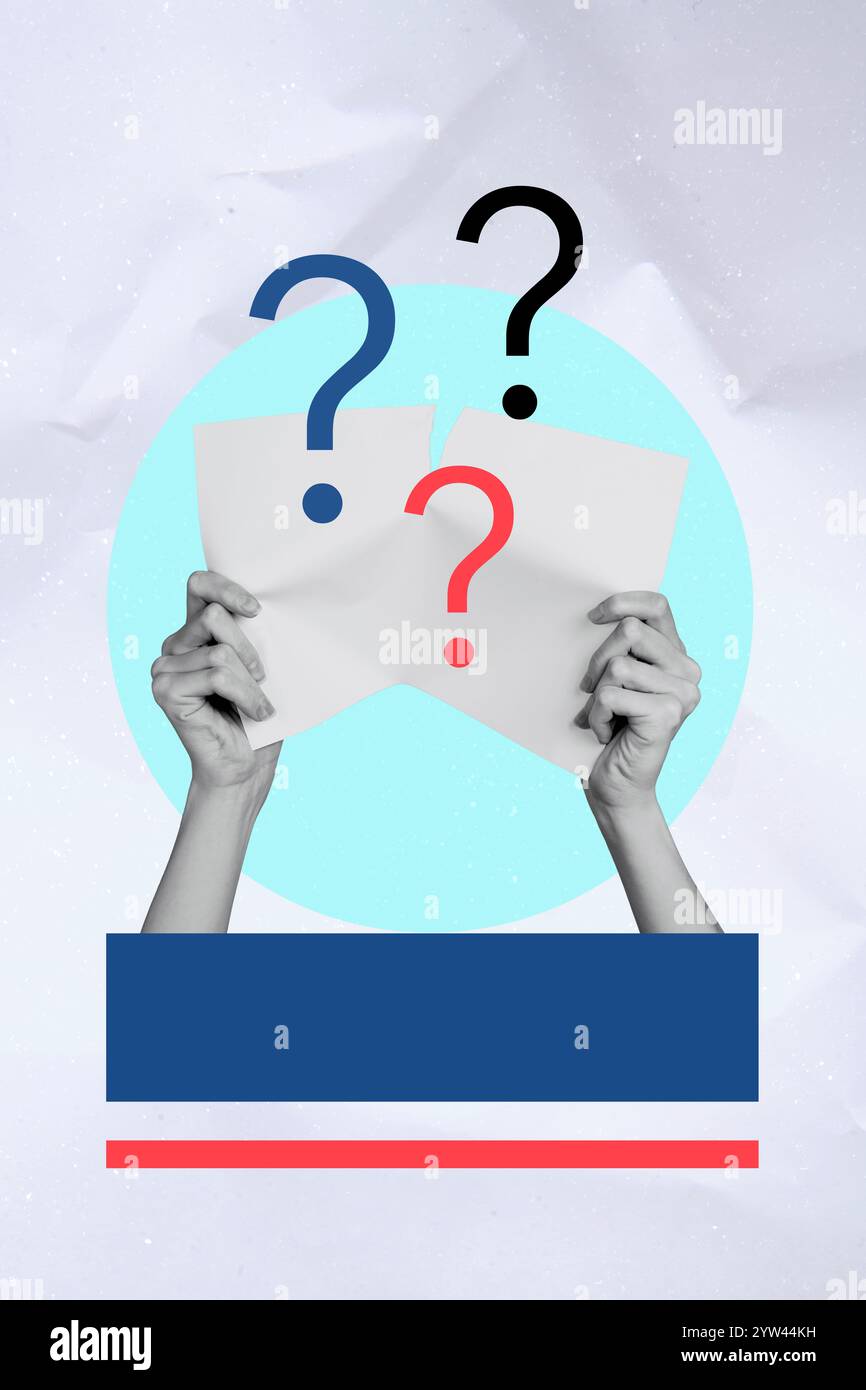 Vertical sketch 3d artwork collage poster of hands tear placard clear ...