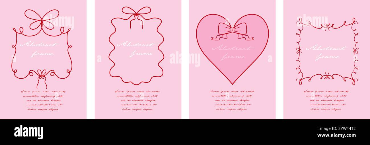 Quirky trendy Frame, Hand Drawn poster set red Borders with bows for ...