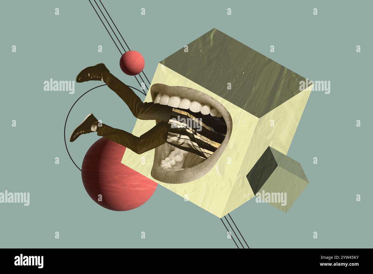 Creative photo poster trend art collage image of faceless mouth eat man ...