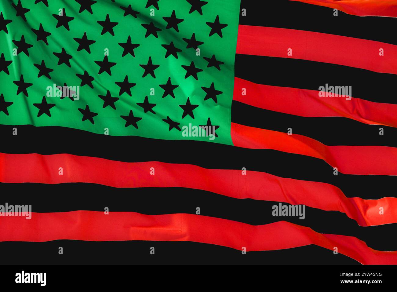 Close up of an African American ethnic flag, US flag in green, black ...