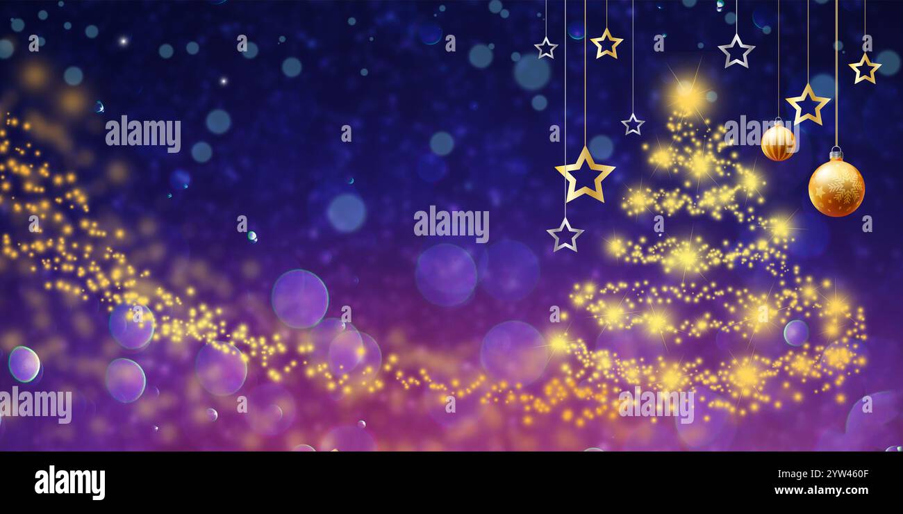 Background Golden Twilight Christmas Tree.Magical Holiday Glow. Starlit ...