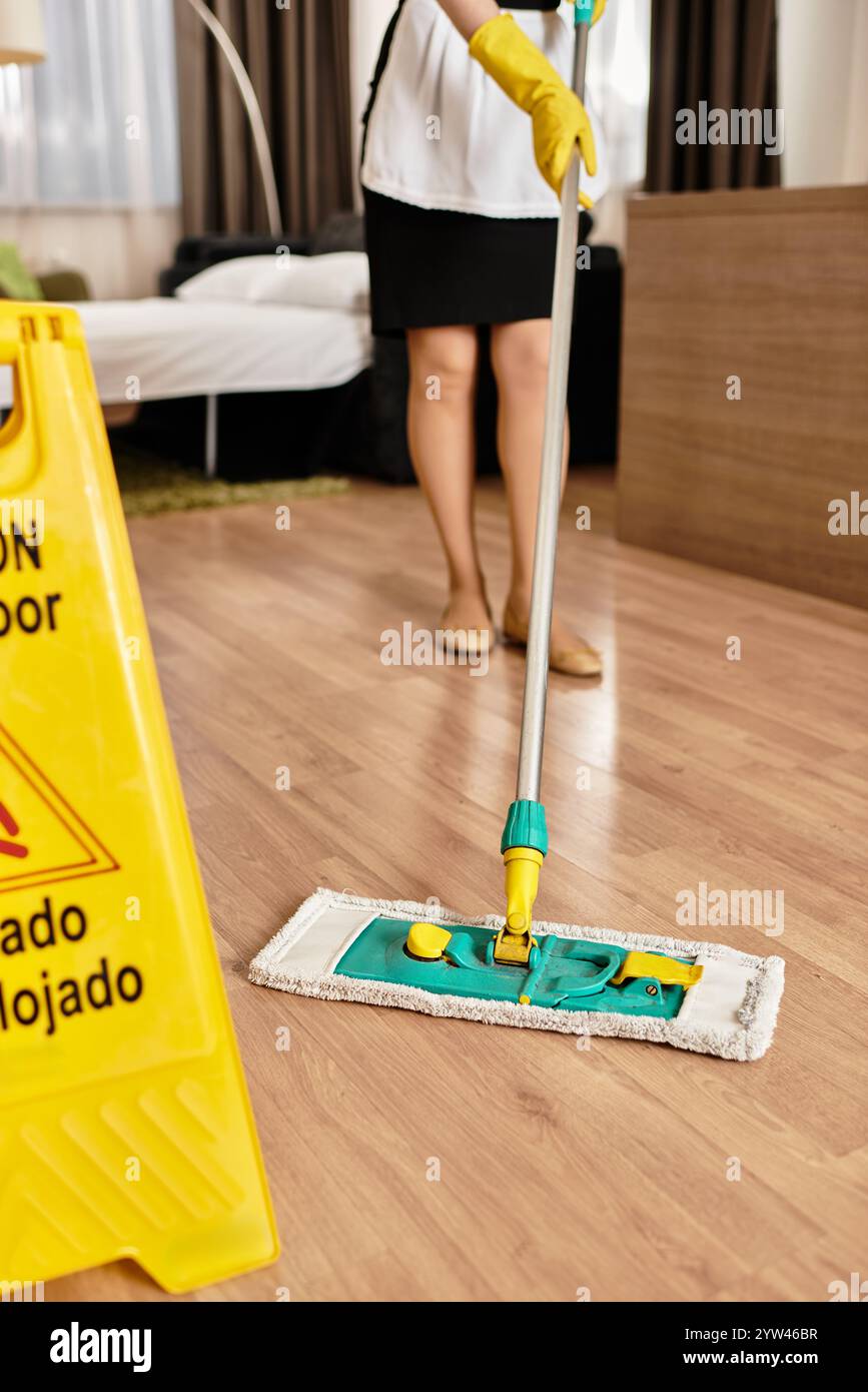 Woman diligently cleaning hardwood floor hi-res stock photography and ...