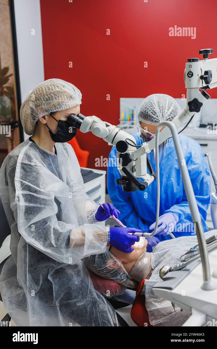 Modern dental equipment. Dental surgery using dental equipment. Dental ...