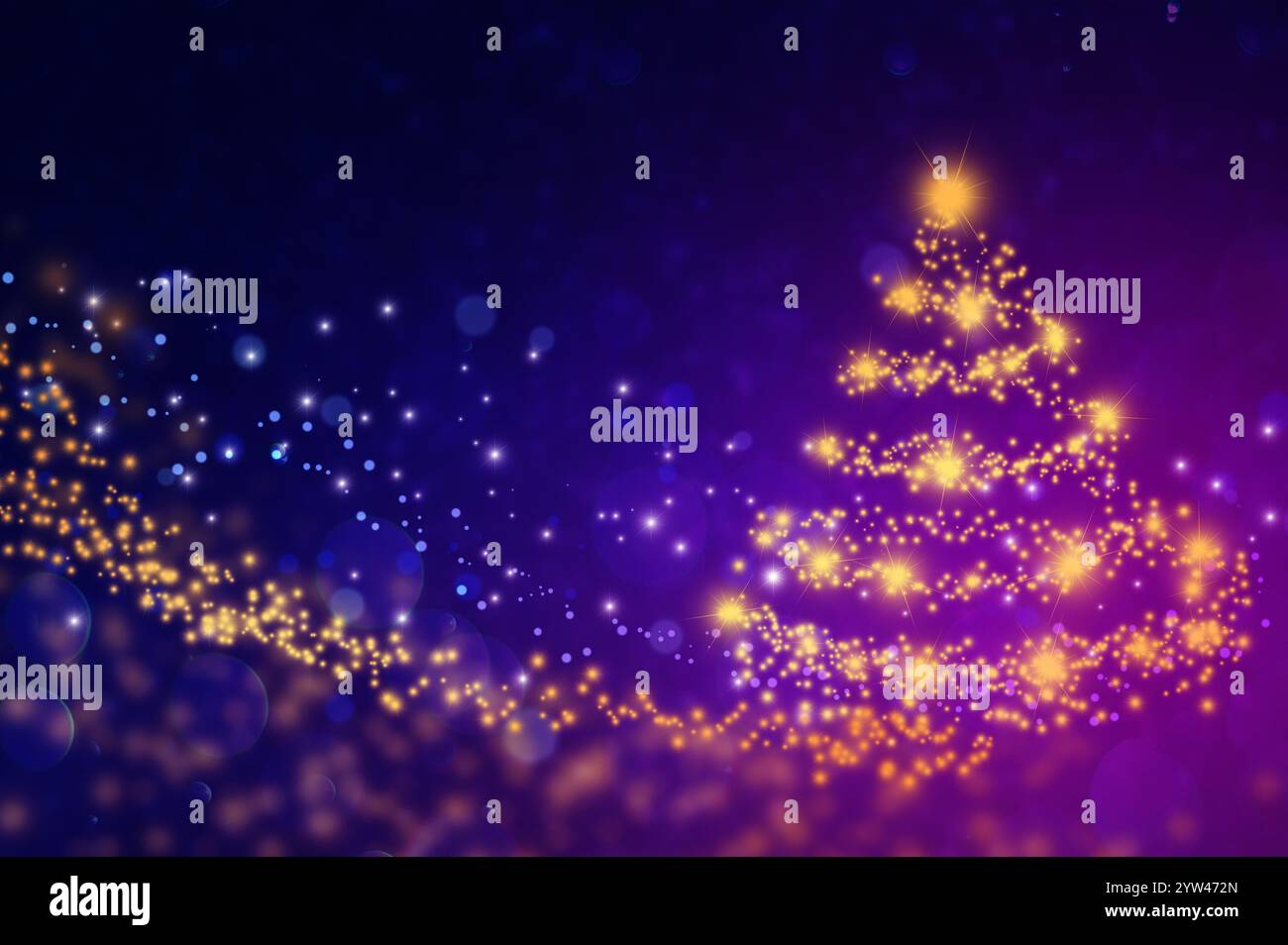Background Golden Twilight Christmas Tree.Magical Holiday Glow. Starlit ...