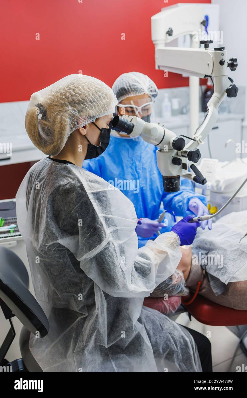 Modern dental equipment. Dental surgery using dental equipment. Dental ...