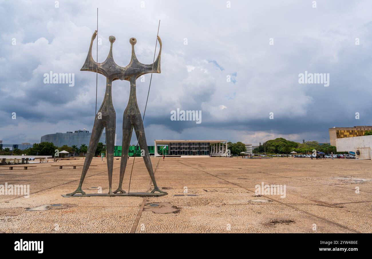 Monument called two candangos in Three Powers Square in Brasilia Stock ...