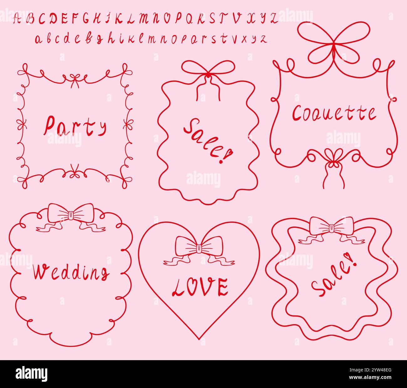 Whimsical border frame set, Handwritten Alphabet. hand drawn scribble ...