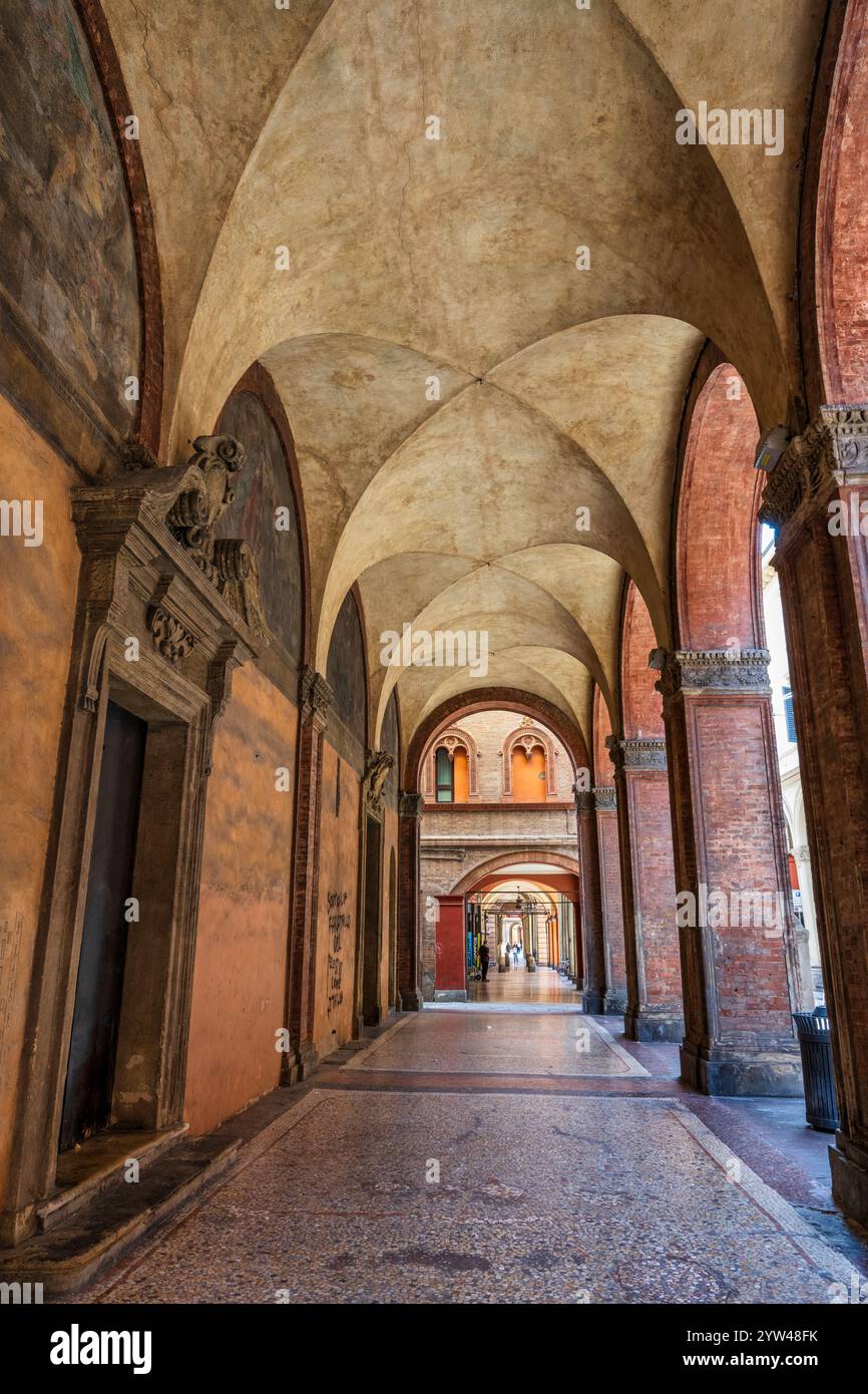 Portico in Strada Maggiore in historic city centre of Bologna in the ...